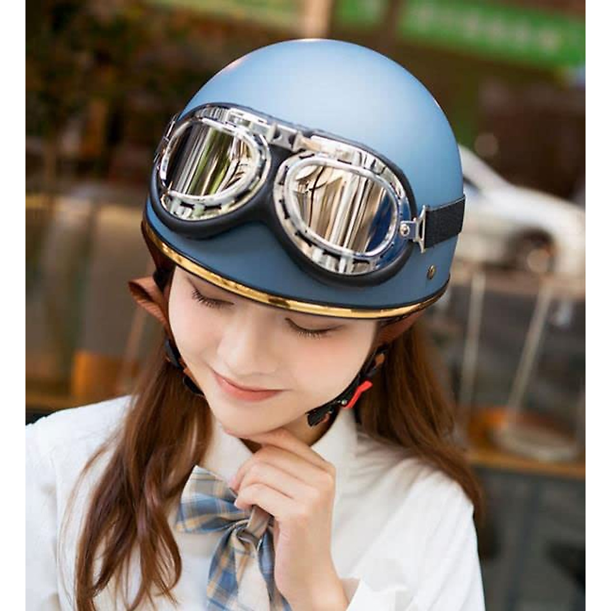 Open Face Motorcycle Half Helmet for Adults, DOT Approved Retro Vespa Helmets, Men’s and Women’s Light Breathable Quick Buckle Fashion Skull Cap Helmet for Street Bike Moped Cruiser -White-58-62CM