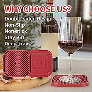 Silicone Coasters [6 Pack] ME.FAN Coasters for Drinks,Drink Coasters with Holder - Cup Mat - Non-Slip, Non-Stick, Stay Put, Deep Tray - Prevents Furniture and Tabletop Damages Square Nave Blue