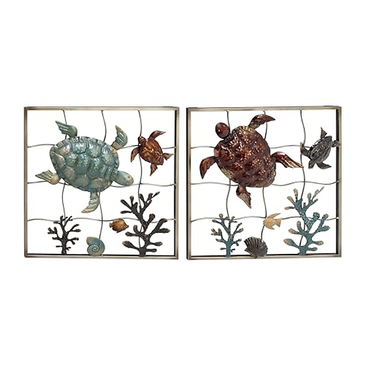 Deco 79 Metal Turtle Wall Decor, Set of 2 20"W, 20"H, Multi Colored
