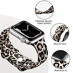 Easuny Compatible with Apple Watch Band 38mm 40mm 41mm 42mm 44mm 45mm 49mm for Women Men, Durable Silicone Sport Wristbands Bracelet Waterproof for iWatch SE Series 8 7 6 5 4 3 2 1 Ultra, Leopard S/M