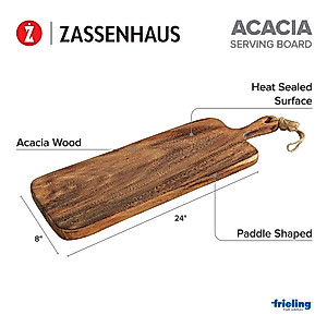 Zassenhaus Acacia Wood Serving Board with Handle, 24-Inch by 8-Inch, Natural
