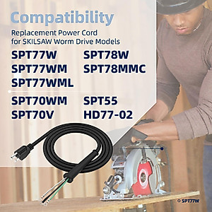 95104L Replacement Cord Compatible with SKILSAW Worm Drive Saw SPT77WM SPT78W Circular Saw Power Cord Parts,Heavy Gauge for SKIL SAW Power Tool Replacement Assembly Accessories