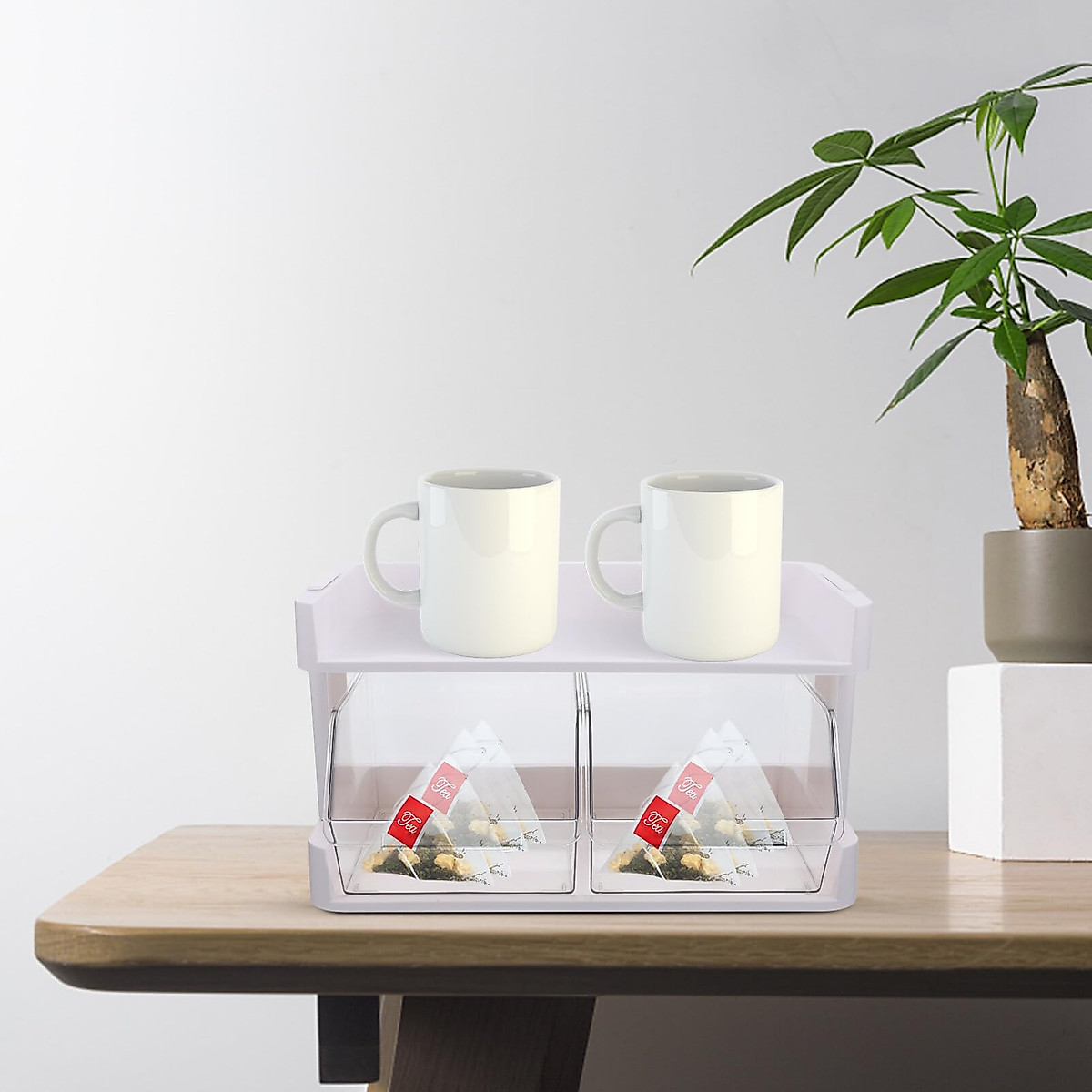 Homoyoyo Tea Storage Organiser Home Tea Bag Organizer Home Tea Bag Rack Multi-function Tea Bag Rack Tea Bag Bin Coffee Bag Sugar Bag Container Plastic Tea Box Multifunction Office White