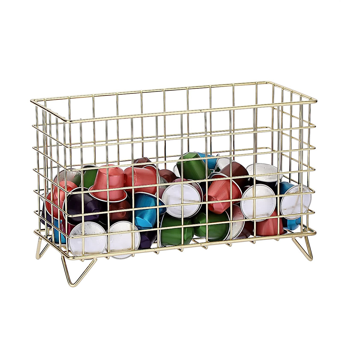 ELLDOO Coffee Pod Holder, Large Capacity Coffee Pod Organizer for K Cup Keuring Espresso Capsule Coffee Creamer, Metal Coffee Pod Storage Basket for Kitchen, Coffee Bar Decor (Gold, Large)