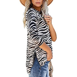 Anna-Kaci Women's Zebra Print Long Sleeve Pullover Tunic Top Fall Crewneck Sweatshirts, Zebra Print, Large