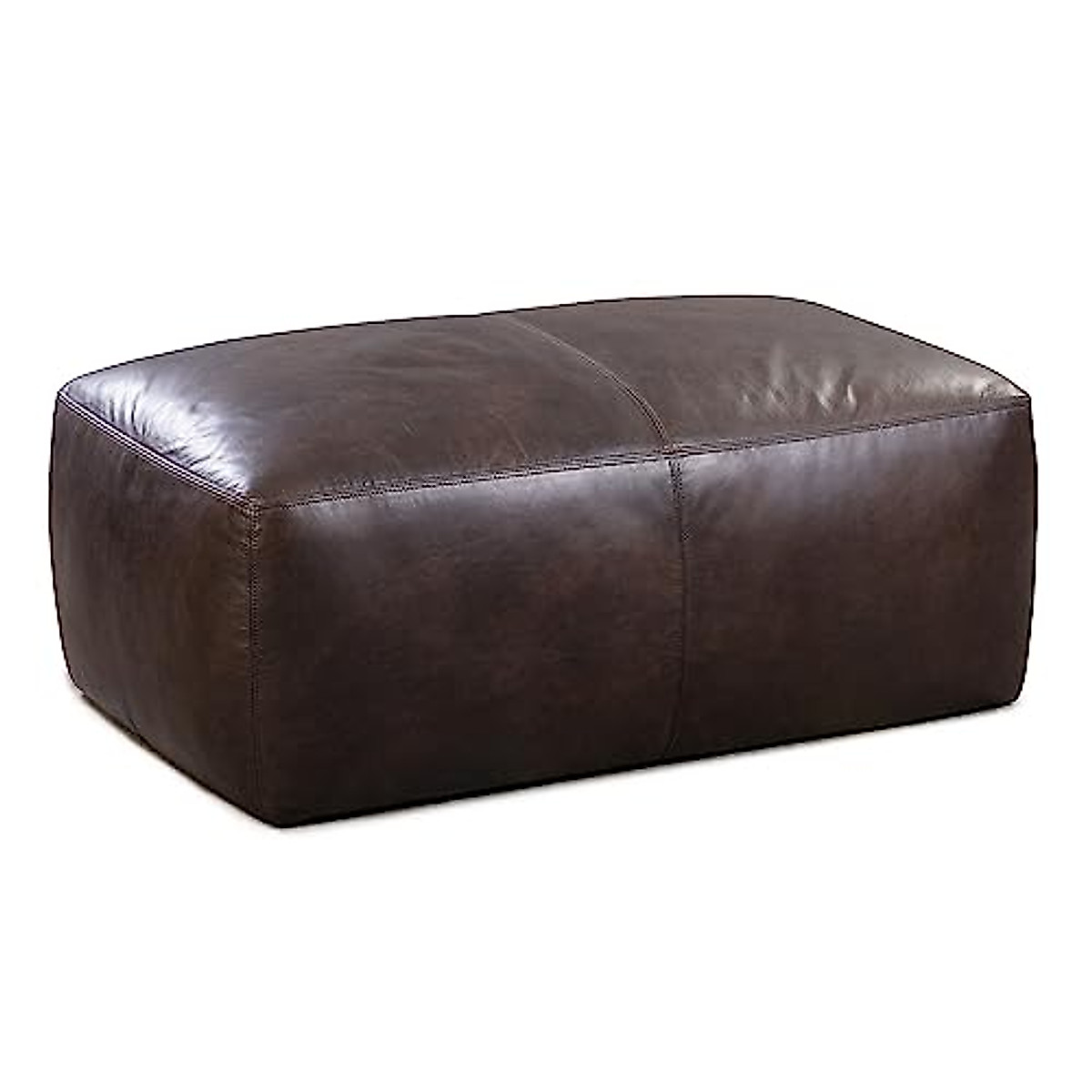 POLY & BARK Denver Leather Ottoman in Full-Grain Semi-Aniline Italian Tanned Leather in Madagascar Cocoa