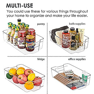 Refrigerator Organizer Bins, Vtopmart 4 Pack Large Clear Plastic Food Storage Bin with Handle for Freezer, Cabinet, Fridge, Kitchen Pantry Organization and Storage, BPA Free, 14.5" Long