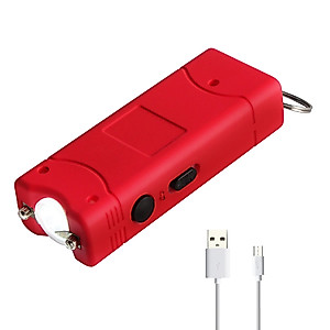 Magicutlery Mini Stungun Flashlight Less Lethal Tazor Keychain for Women and Men Like Taxer Kit Stun Baton Fun Stick USB Recharge ShipFreeGlobal (RED)