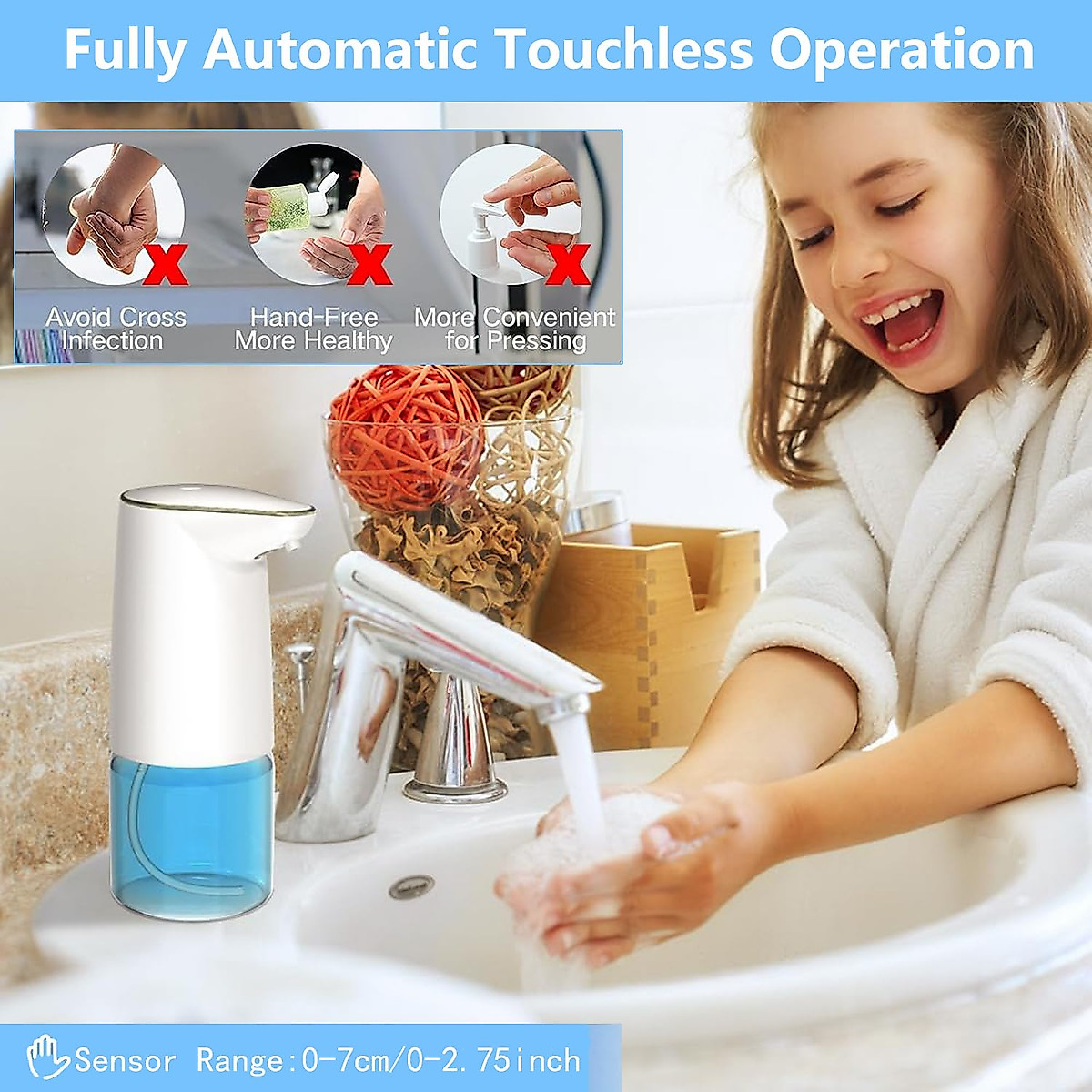 Higoney Automatic Foaming Soap Dispenser, 16.9oz/500ML Touchless Hand Soap Dispenser& Dish Soap Dispenser,2 Gear Foaming Adjustable, USB Rechargeable, for Bathroom, Kitchen, Office, Hotel