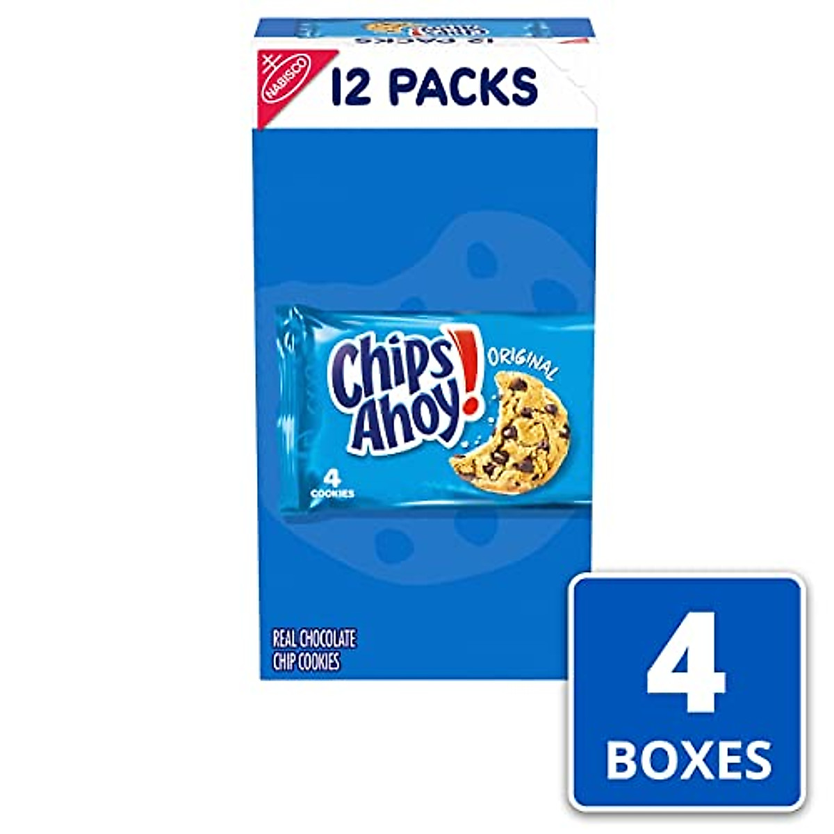 CHIPS AHOY! Original Chocolate Chip Cookies, 48 Snack Packs (4 Cookies Per Pack, 4 Boxes)