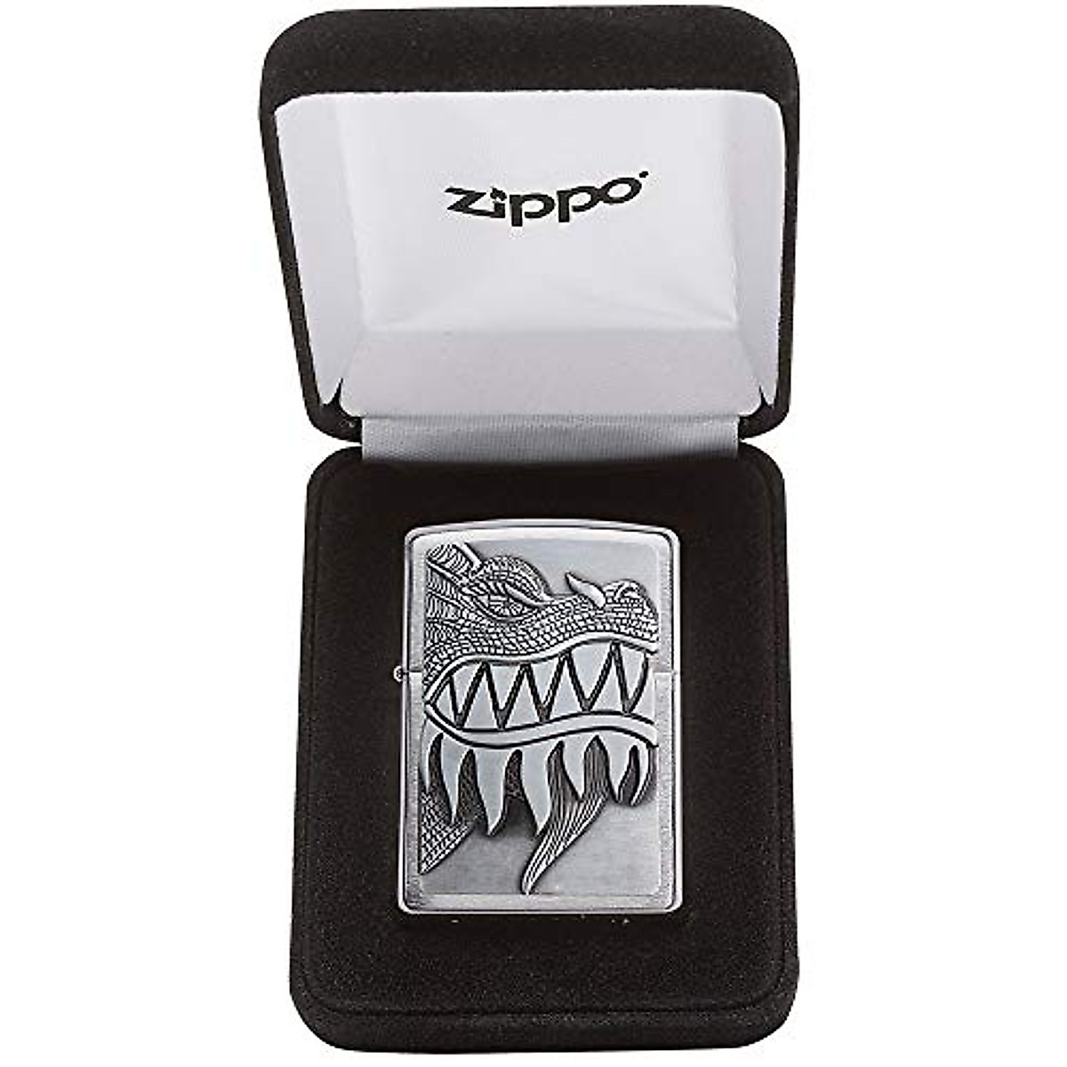 Zippo Fire Breathing Dragon Emblem Brushed Chrome Pocket Lighter, One Size