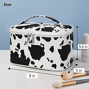 IMCUZUR Travel Makeup Bag for Women, Water-resistant Cosmetic Organizer, Cute Cow Print Make Up Bag (Cow)