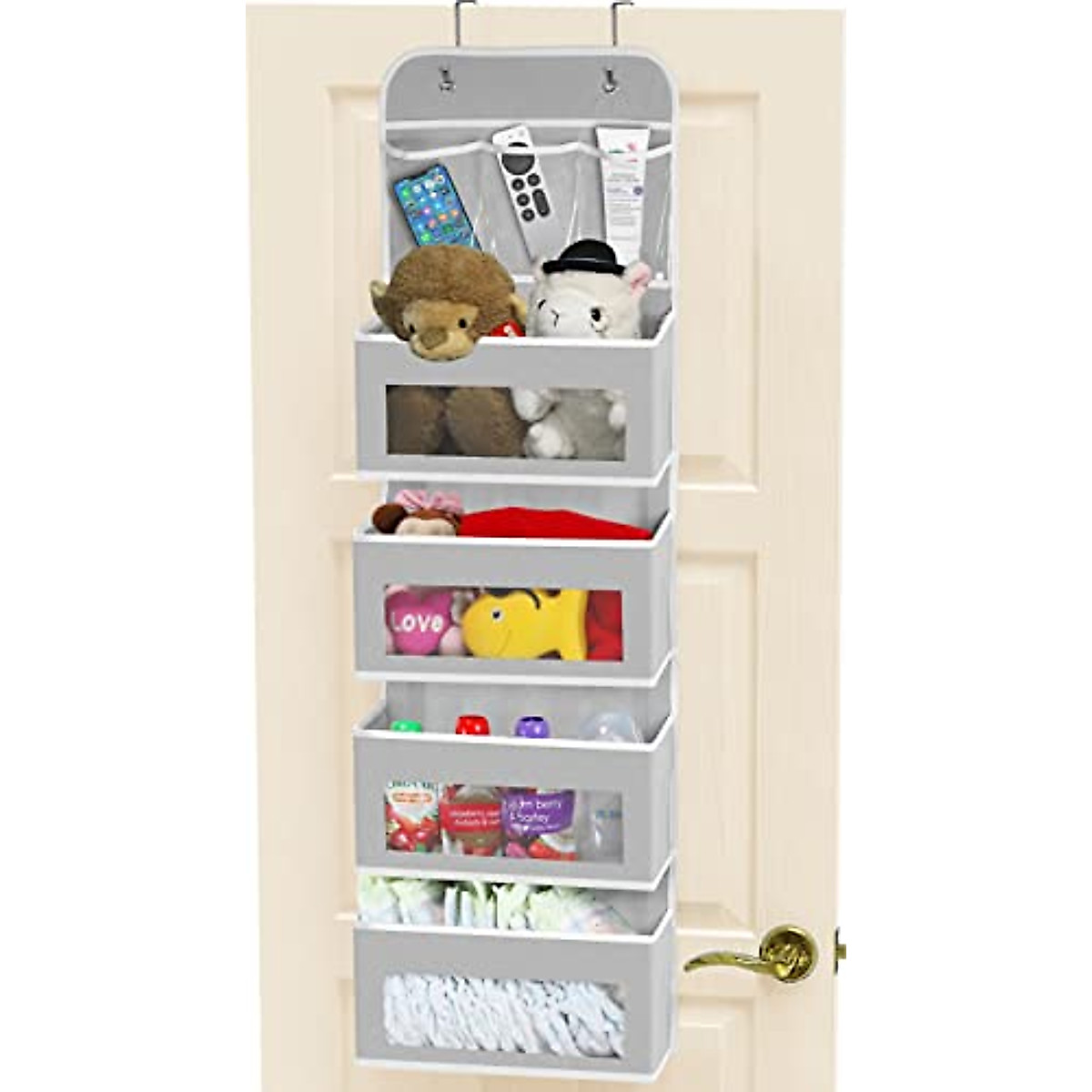 Simple Houseware Over Door 4 Clear Window Pocket Organizer with 3 Pockets, Grey