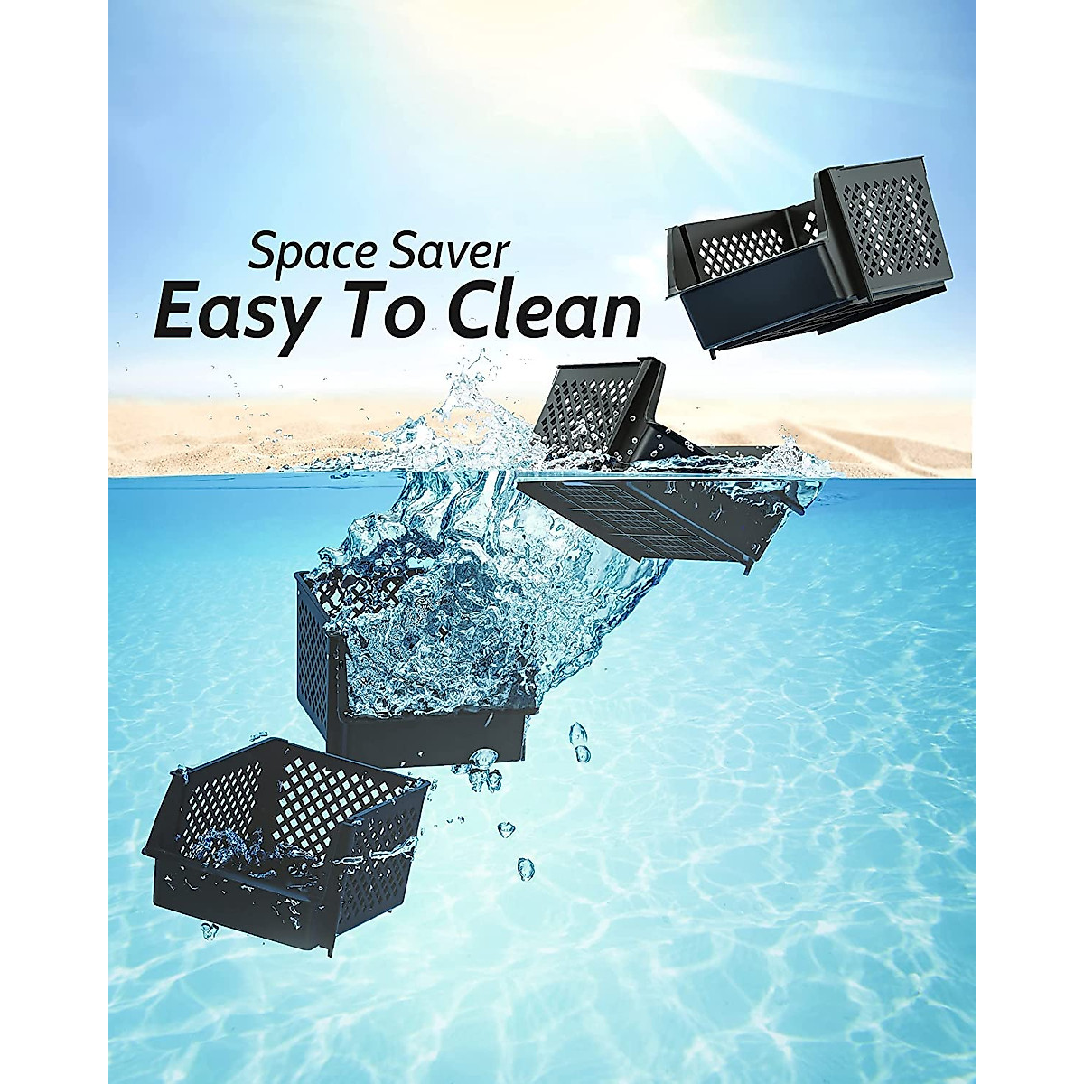 Skywin Plastic Stackable Storage Bins for Pantry - Stackable Bins For Organizing Food, Kitchen, and Bathroom Essentials (Black - 8 Pack)