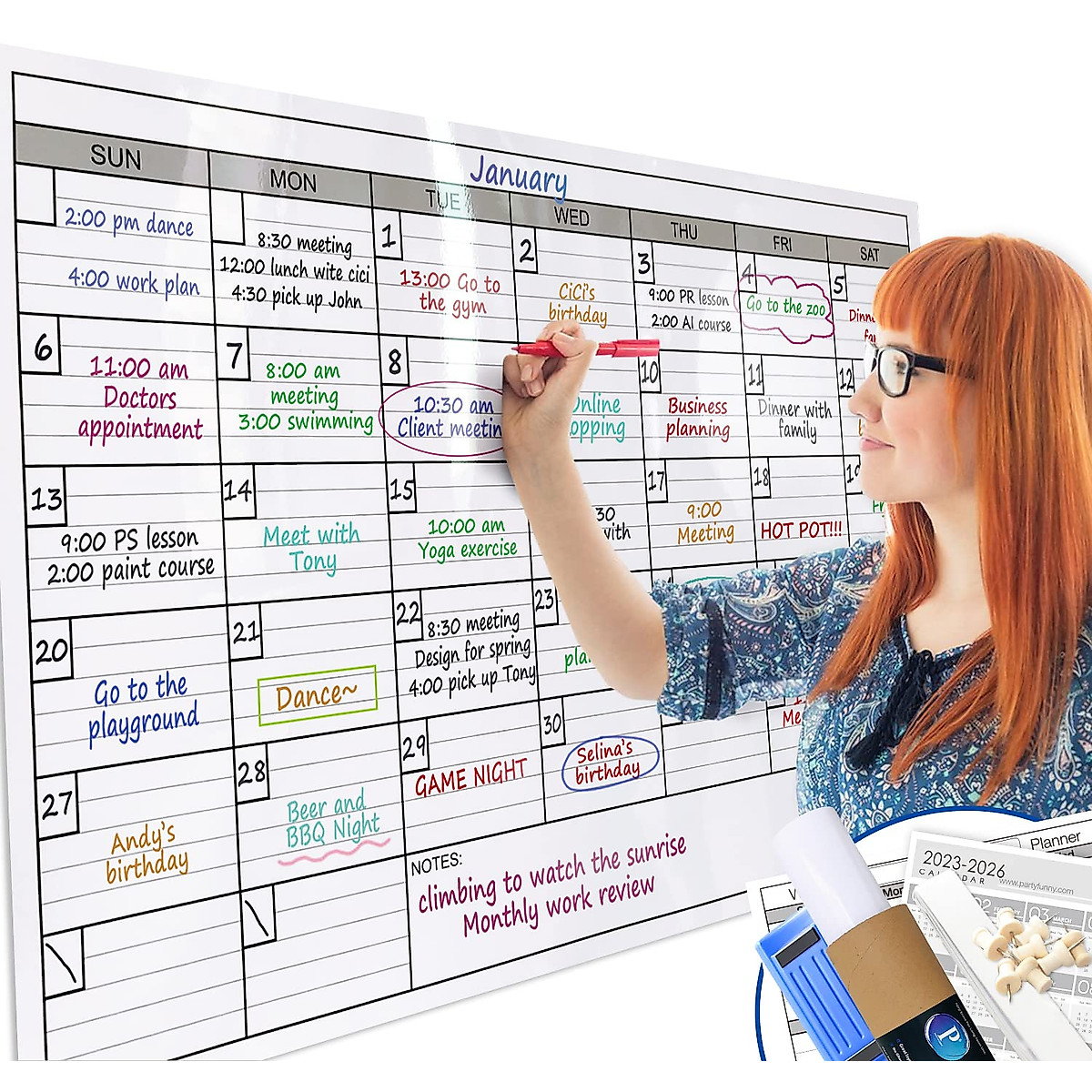 Dry Erase Monthly Laminated Jumbo Whiteboard Calendar, 25" by 38",Erasable Family Schedule Planner