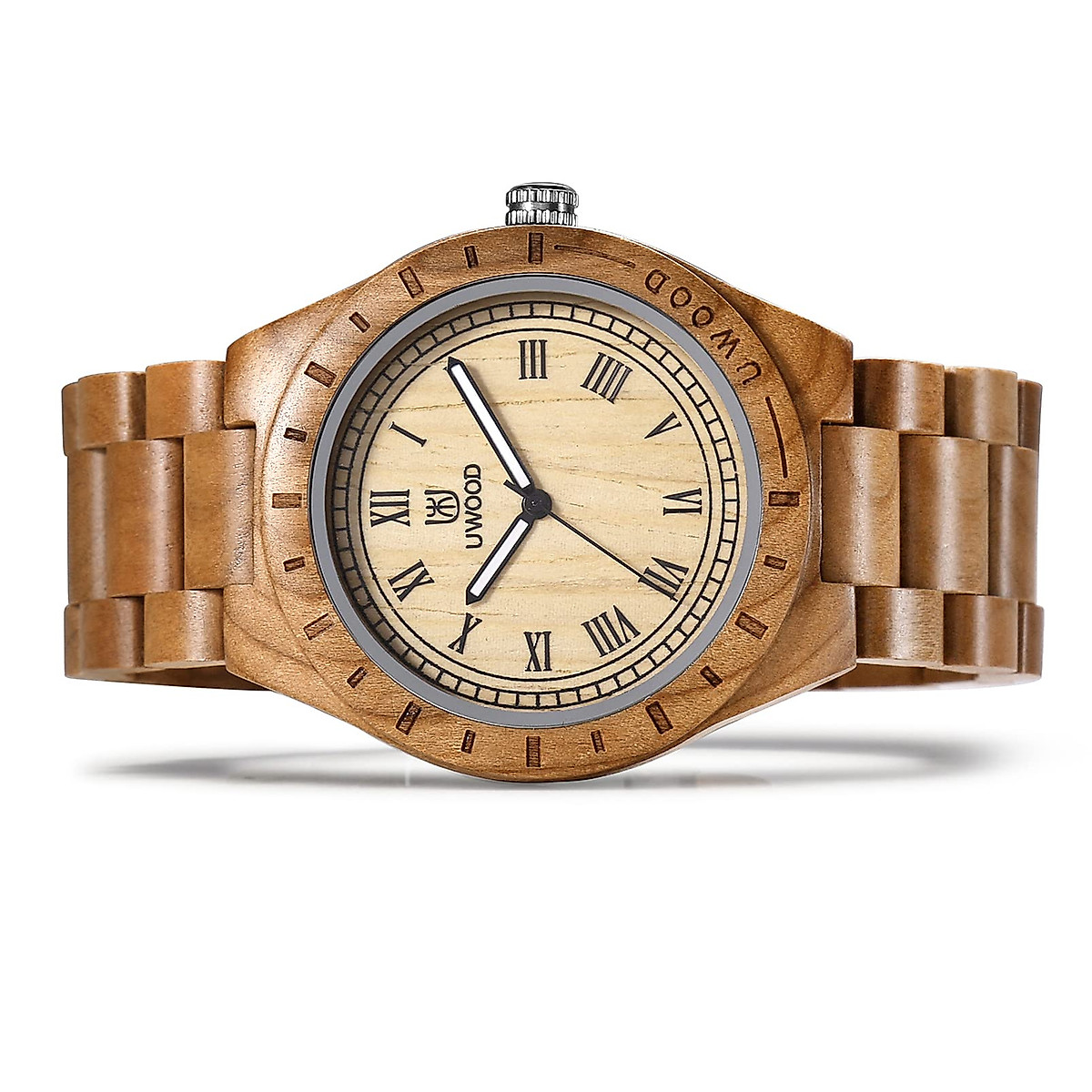 LeeEv Mens Light Weight Unique Wood Watch, Uwood Series Handmade Sandalwood Analog Quartz Vintage Roman Number Natural Wooden Wristwatch