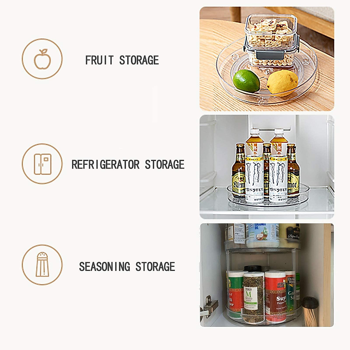 Roninkier Clear Plastic Lazy Susan - Turntable Organization Storage for Kitchen, Bathroom, Office, Bedroom, Living Room, 2-Pack 11-Inch and 1-Pack 11-Inch 2-Tier