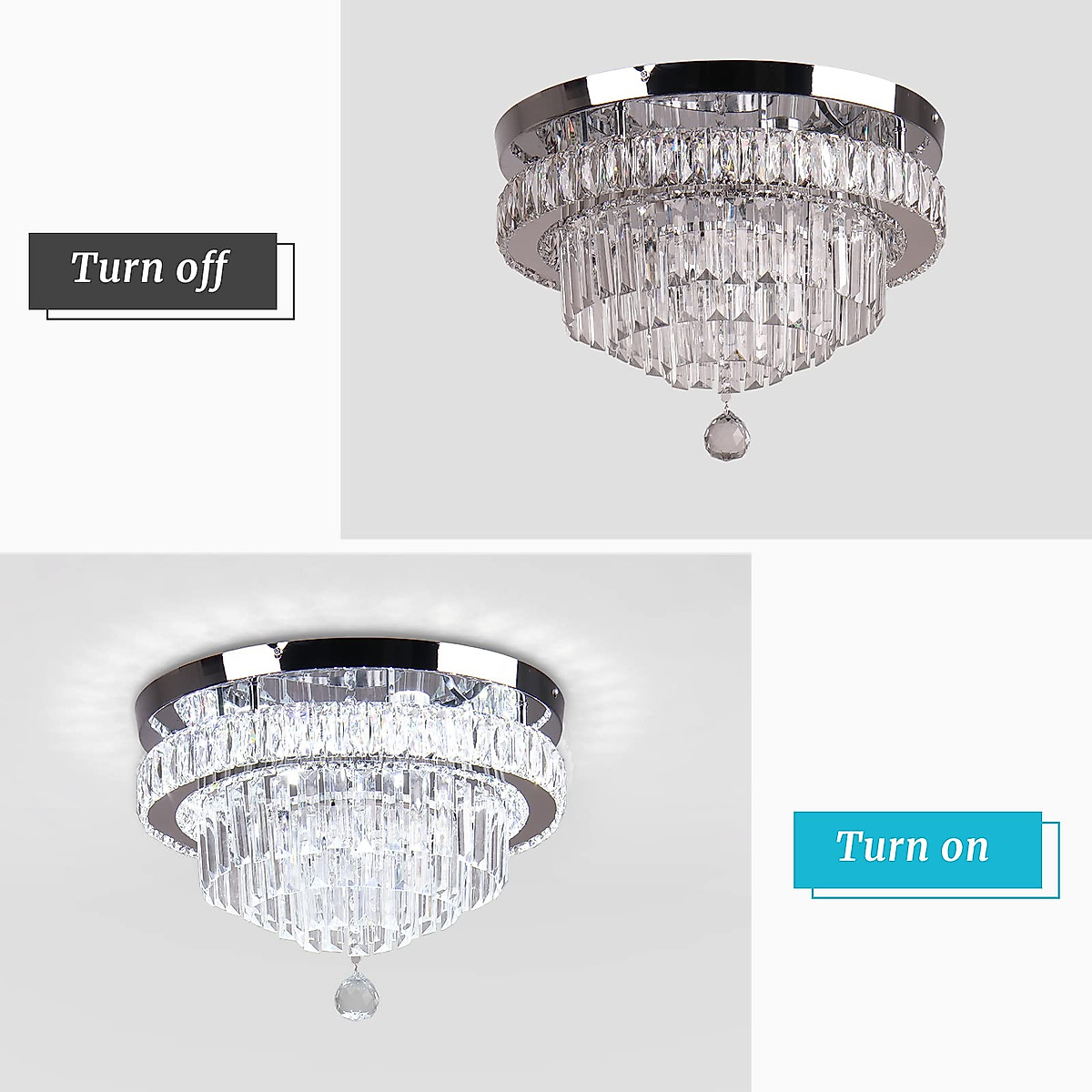 FRIXCHUR 15.7" Crystal Chandelier LED Modern Ceiling Light Fixture Round Raindrop 5 Tier Chandeliers for Dining Room Bedroom Living Room, 6500 K