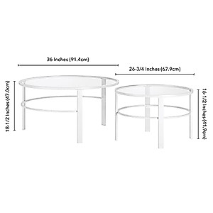 Henn&Hart Round Nested Coffee Table in White, Modern coffee tables for living room, studio apartment essentials, 36" Wide