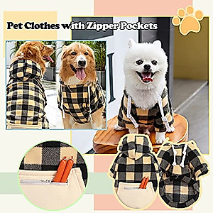 Pet Clothes for Medium Dogs Pet Autumn and Winter Sweatshirt Black and Yellow Lattice Zipper Tops Fleece Pocket Pet Cats Dogs Hoodies Pet Clothes