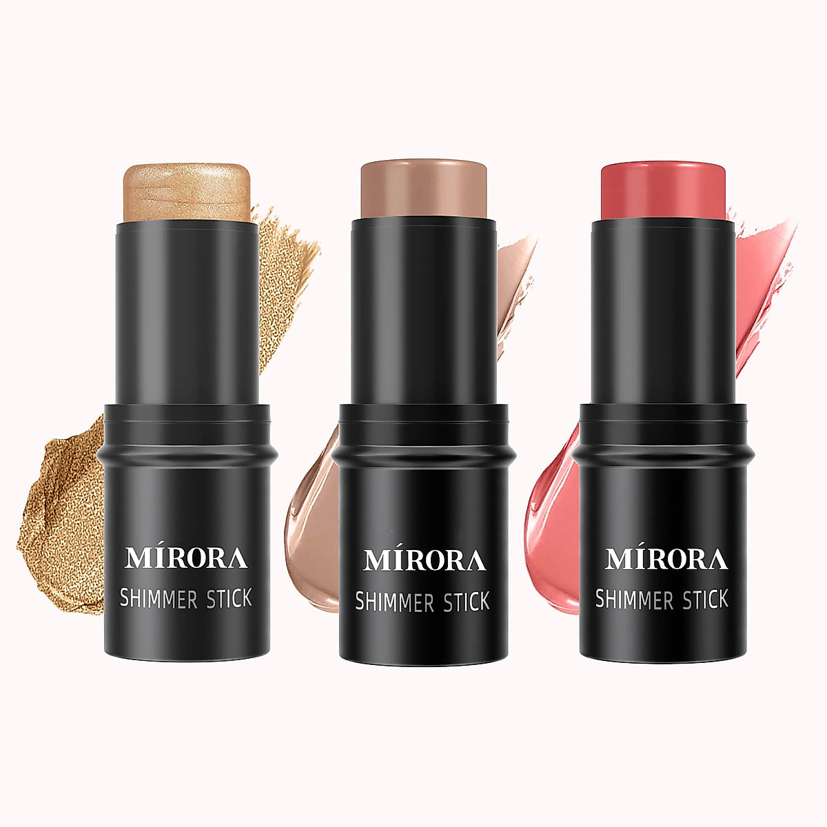 3 Pcs Cream Contour Sticks, Shades with Highlighter & Shadow & Blush, Shimmer Cream Powder Waterproof and Long-lasting Face Cosmetics, Non-greasy Face Brightens & Blush Sticks.