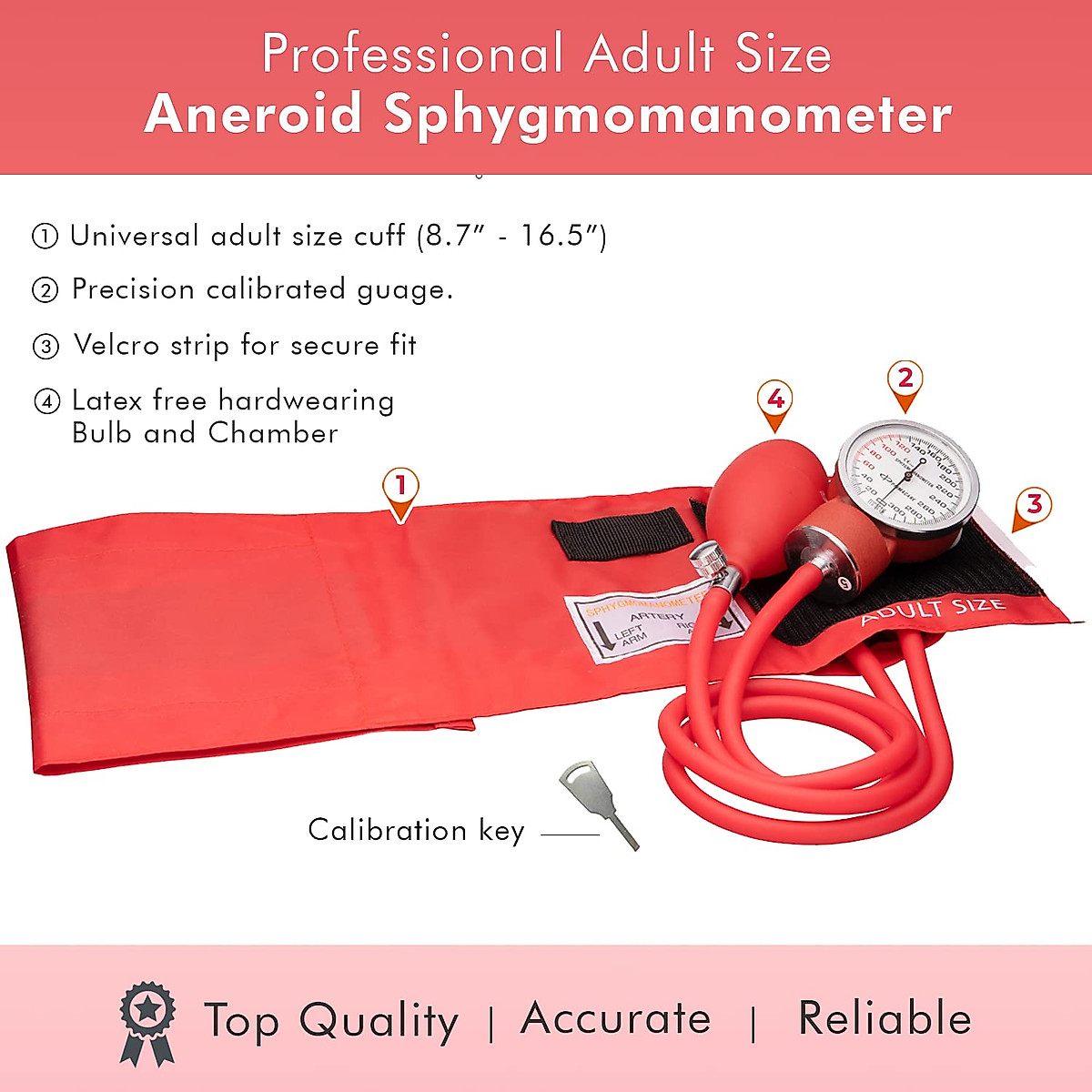 NOVAMEDIC Professional Aneroid Sphygmomanometer Blood Pressure Machine and Stethoscope Set, Universal Adult Size Cuff Arm 8.7-16.5", Manual Emergency BP Monitor Kit with Carrying Case, Red