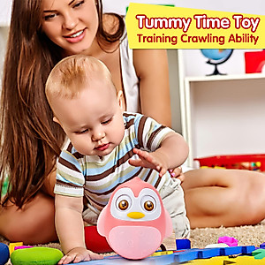 UNIH Roly Poly Baby Toys 6 to 12 Months Developmental, Tummy Time Wobbler Toy for Baby, Penguin Tumbler Wobbler Toys for Infant Boy Girl Gifts (Pink)