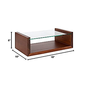 Kate and Laurel Holt Midcentury Floating Shelf, 18 x 10, Walnut Brown, Sophisticated Glass and Storage Shelf for Storage and Display