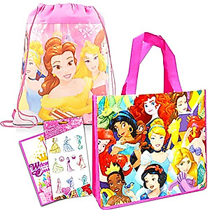 Disney Princess Tote Bags Bundle - 2 Pack Disney Princess Reusable Tote And Drawstring Bags | Disney Princess Bags for Women Kids (Disney Princess Tote Bags)