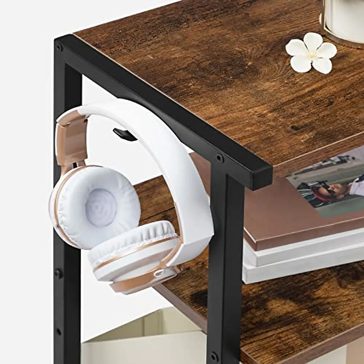 HOOBRO Mobile Printer Stand, 3-Tier Printer Cart Under Desk with Storage, Industrial Adjustable Rolling Cart , Sturdy Little Table on Wheels for Home Office, Rustic Brown and Black BF28PS01