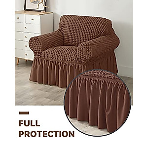 BLUESURGE Armchair Slipcover 1 Piece Couch Sofa Cover with Skirt, Durable Washable High Elastic Stretchable, Easy Fit Universal Furniture Protector (1 Seater, Brown)