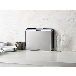 Joseph Joseph Nest Plastic Cutting Set with Storage Stand 3 Different Sized Boards, Large, Grey