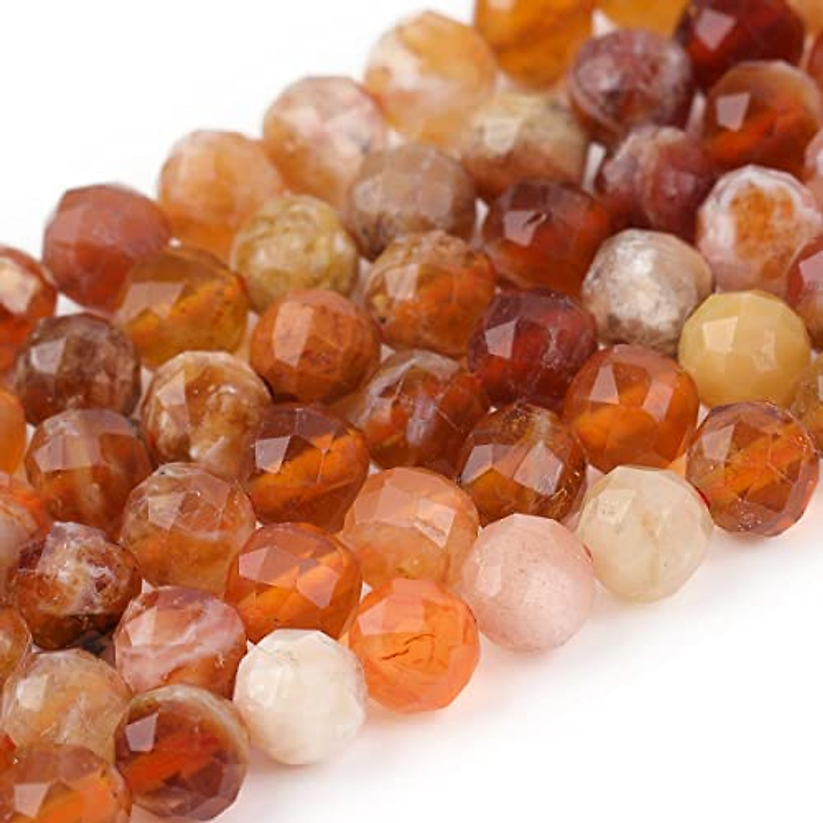 JOE FOREMAN AA Grade 4mm Natural Orange Fire Opal Gemstone Quartz Faceted Round Tiny Small Spacer Beads for Jewelry Making Bracelet Earrings Charms Full Strand 15"