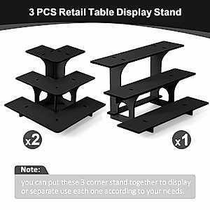 3 Pcs 3 Tiers Retail Table Display Stand Wooden Corner Display Rack Portable Shelf Rack for Retail Table Top, Counter Top, Craft Shows, Farmers Market, Trade Shows Small Products Display (Black)
