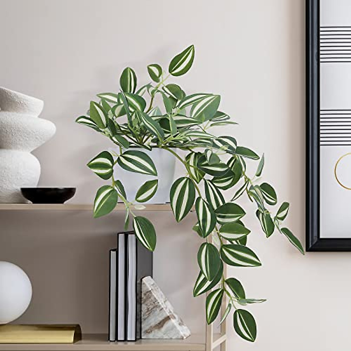 CEWOR Fake Plants,2 Pack,Realistic Artificial Hanging Plants,Faux Peperomia Watermelon Plants,Indoor Outdoor Decor