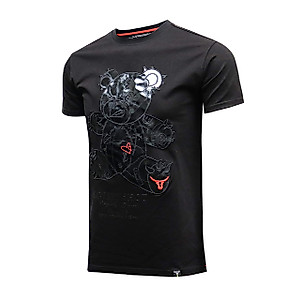 SCREENSHOT-S11113 Mens Hip-Hop Ultra Premium Quality Tee - Shiny Cartoon Teddy Bear Patch Embroidery Gel Print T-Shirt-Black/Black-Large