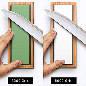 Sharp Pebble Premium Whetstone Knife Sharpening Stone 2 Side Grit 3000/8000 Wetstone Kit -Wet Stone Kitchen Knife Sharpener with Non-Slip Bamboo Base & Flattening Stone