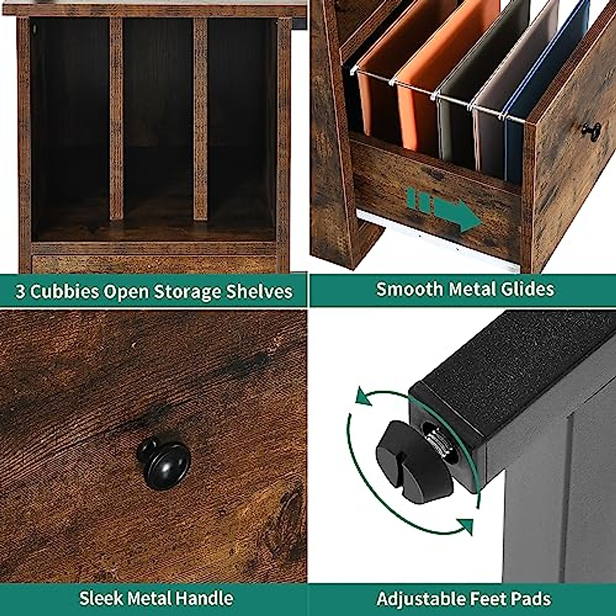 YITAHOME L Shaped Desk with Power Outlets & LED Lights, 67 Inch Large Computer Desk with File Drawer, Corner Desk Home Office Desk with Monitor Stand & 3 Cubbies Storage Shelves, Rustic Brown