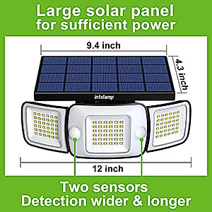 intelamp Solar Motion Sensor Outdoor Lights 2 Pack Solar Flood Lights Outdoor, High Bright 1200LM Security Lights Adjustable Solar Wall Lights with 3 Modes Used for Patio, Garden, Garage, Porch