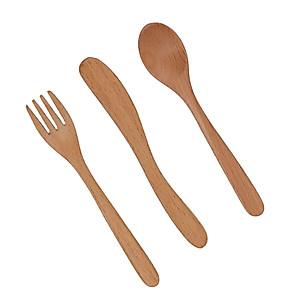 Wooden Flatware Set, Japanese Style Thick Beech Wood Cultery Set, Reusable Wooden Eating Utensils, Sturdy Smoothing Spoon Fork Set with Knife for Home, Kitchen, Cooking