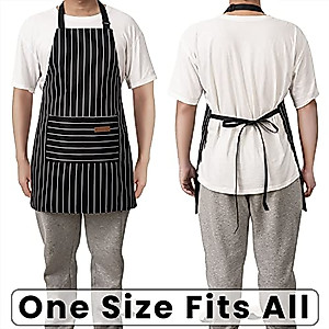 BeLuyi 2 Pack Adjustable Bib Apron with 2 Pockets Chef Cooking Kitchen Restaurant Aprons for Women Men (Black/Black Stripes)