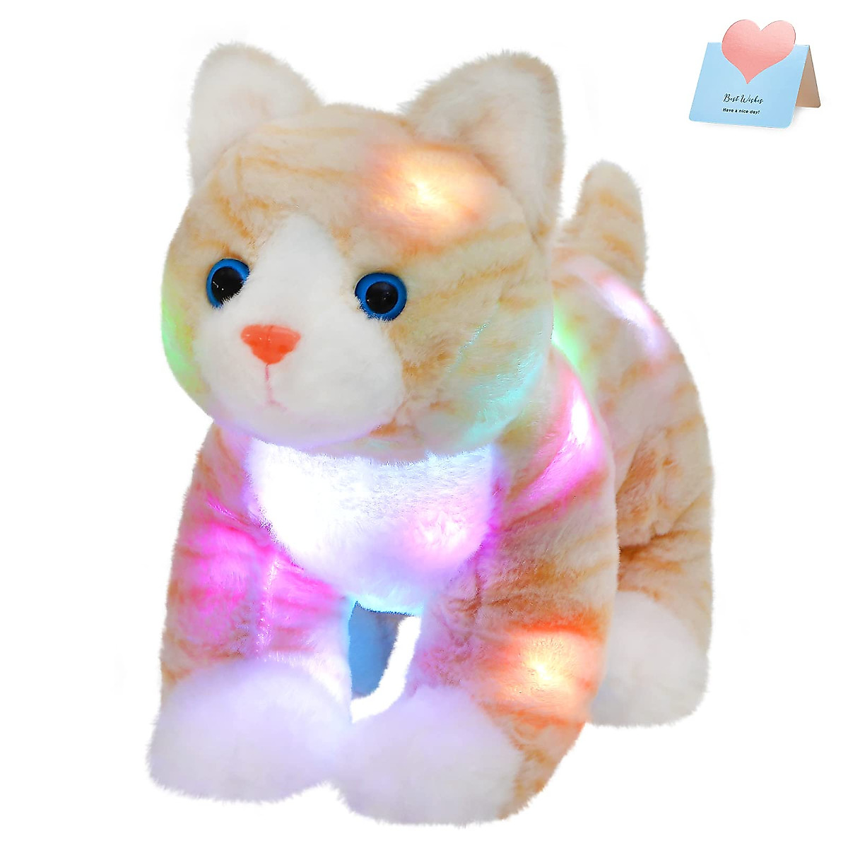 Glow Guards 14'' Light up Kitty Stuffed Animal Soft Realistic Cat Plush Toy with LED Night Lights Glow Birthday Children's Day Gifts for Toddler Kids