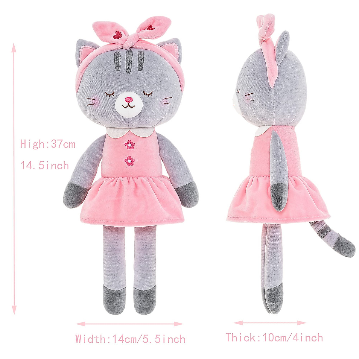 Lazada Stuffed Cat Dolls Animal Kitty Plush Toy Baby Girl Gifts Gray with Hair Band 16"