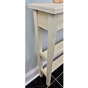 24" Narrow Console Sofa Table - Unfinished Foyer Pine Table With Bottom Storage Shelf