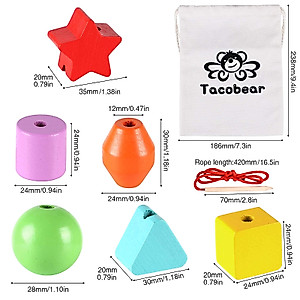 Atoylink 42PCS Lacing Beads Montessori Toys for Toddlers Wooden Primary String Threading Beads Rainbow Lacing Toy Preschool Fine Motor Skills Educational Toy for 3 4 5 6 7 8 Years Old Kids Boys Girls