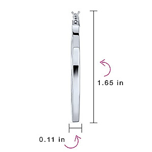 Simple Large Round Flat Square Tube Big Hoop Earrings For Women .925 Sterling Silver Hinged Notched Post 1.65 Inch Diameter