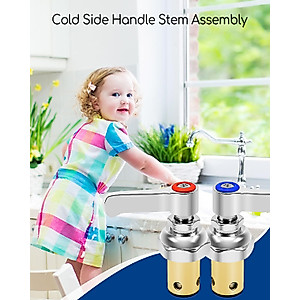 WMJNH Handle Stem Assembly Fits for T&S Brass Faucets Replace 002713-40 002714-40, Blue Cold and Red Hot Side Spindle Assembly Valve Replacement Part