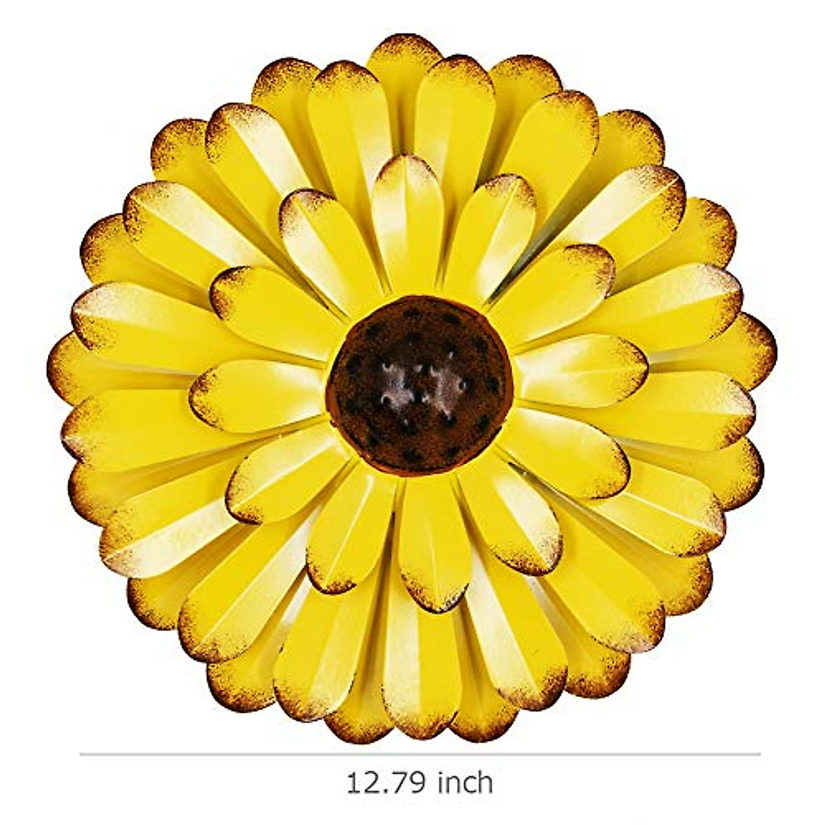 Zcaukya Large Metal Flower Wall Decor, 13" Flower Art Wall Hanging for Indoor Outdoor Home Bedroom Office Garden (Yellow)