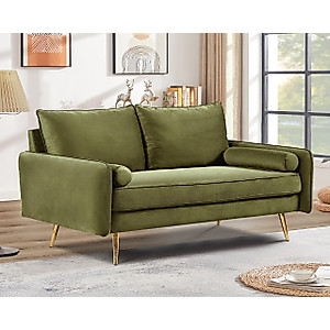 Container Furniture Direct Kent Modern Loveseat, European Style Velvet Living Room Furniture with Tapered Legs, Vintage Flair, and Sleek Design, Love Seat, Olive Green