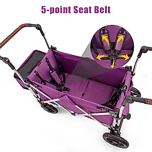 Unichart Push Wagon Stroller 2 Passenger Flodable Baby Stroller with Adjustable Handle Bars, Rain Cover, Carrying Bags & Basket, Double Seats with 5-Point Harness(Large, Purple)